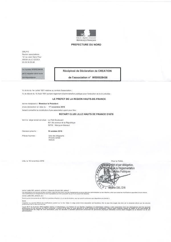 Récépissé de déclaration de création – Rotary Club Lille Hauts de ... Récépissé de déclaration de création – Rotary Club Lille Hauts de ...